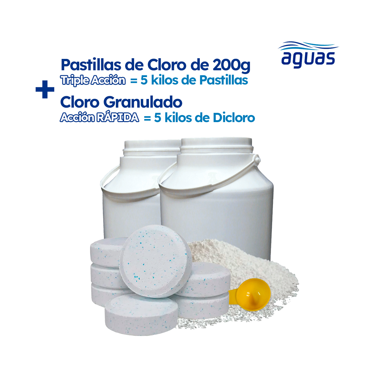Kit Pastillas Triple Acción 5kg + Cloro Granulado Rápido 5kg - Siete ...